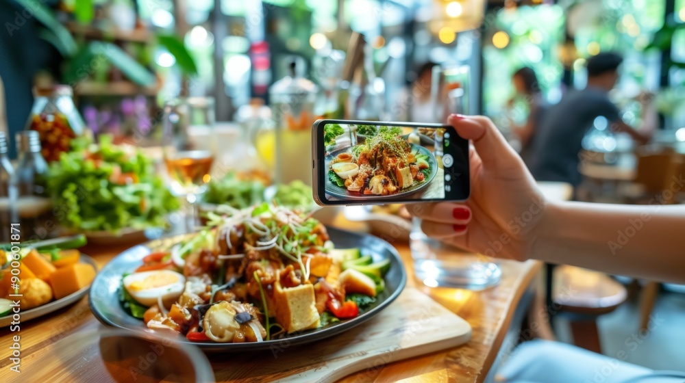 restaurant owner takes a picture of the food on the table with a ...