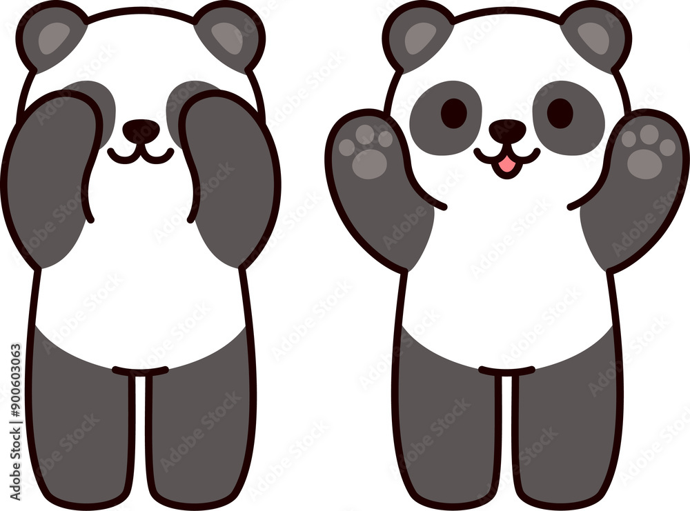 Cute cartoon panda bear playing Peekaboo, hiding and opening face ...