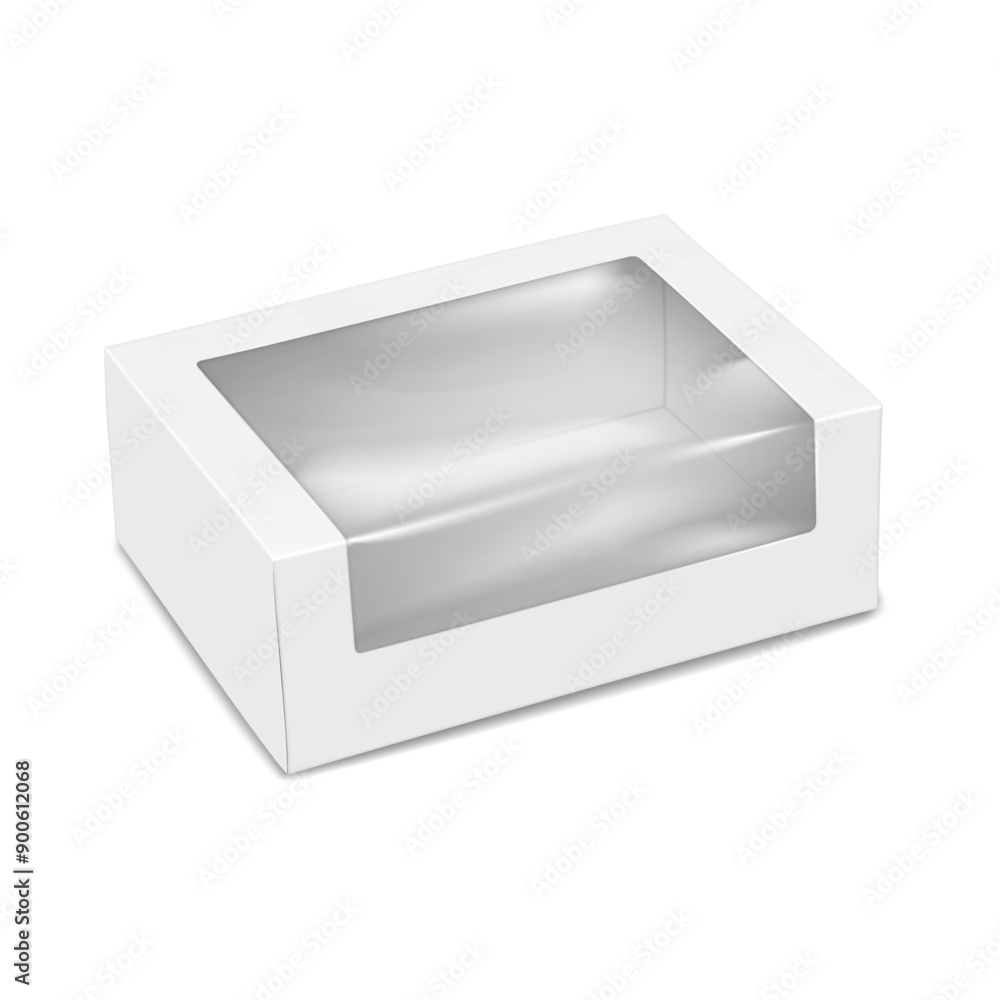 White rectangle paper box with clear plastic window to display product ...