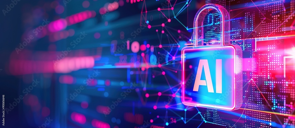 cyber security symbol in the shape of a padlock with an AI logo with ...