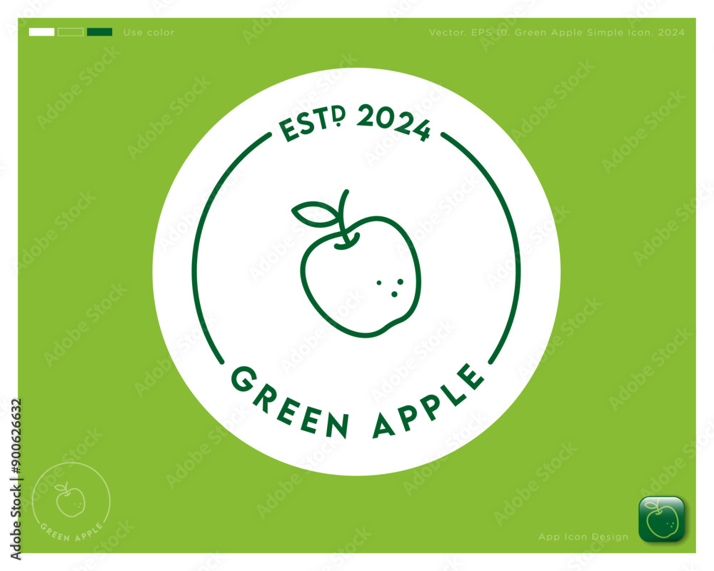 Green Apple logo. Letters, apple fruits in a round badge. Simple ...