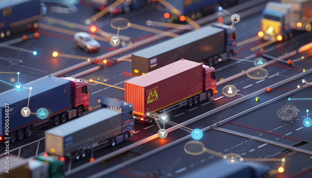 ภาพประกอบสต็อก Interactive Digital Supply Chain Interface, cutting-edge ...