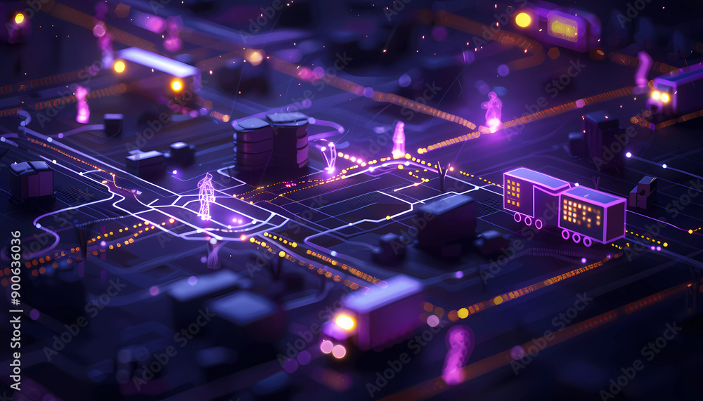 ภาพประกอบสต็อก Interactive Digital Supply Chain Interface, cutting-edge ...