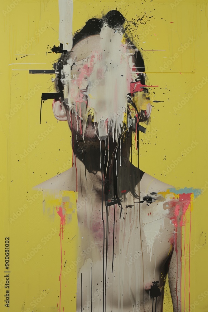 Abstract Portrait: A man's face is obscured by a vibrant burst of color ...