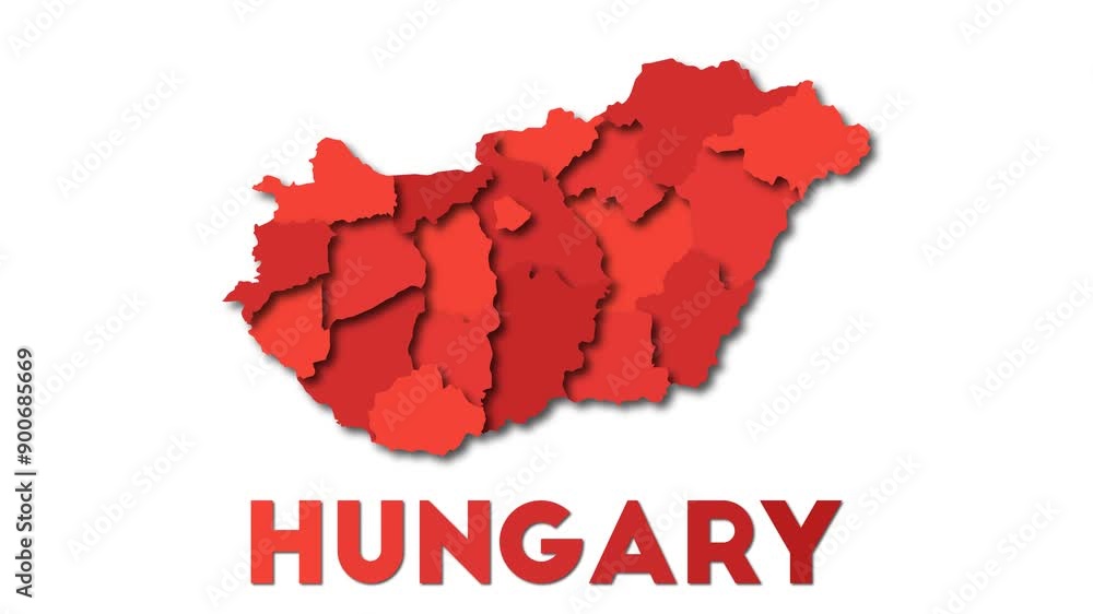 Hungary map showing regions. Animated country map with title. 4K ...