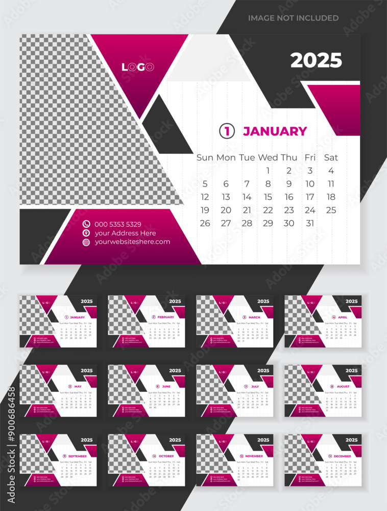 vector Monthly calendar template 2025 year for your company, minimal ...