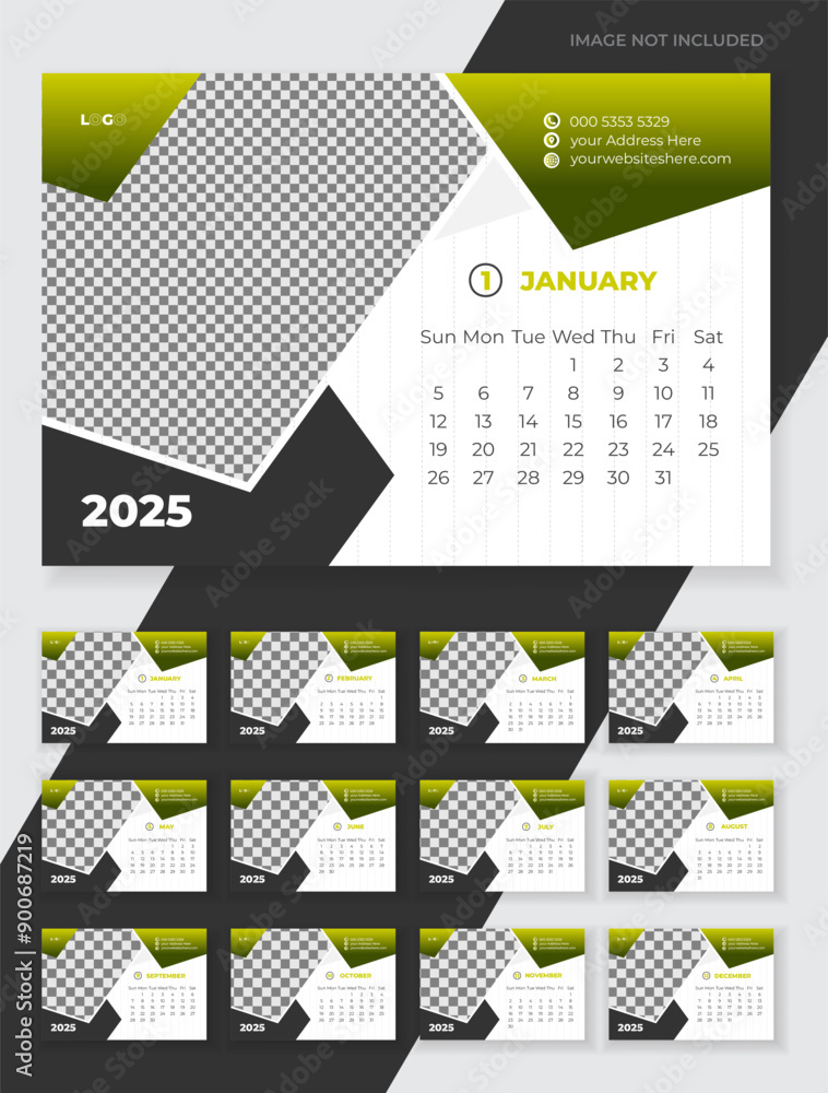 Vector Office Desk Monthly calendar template 2025 year for your company ...