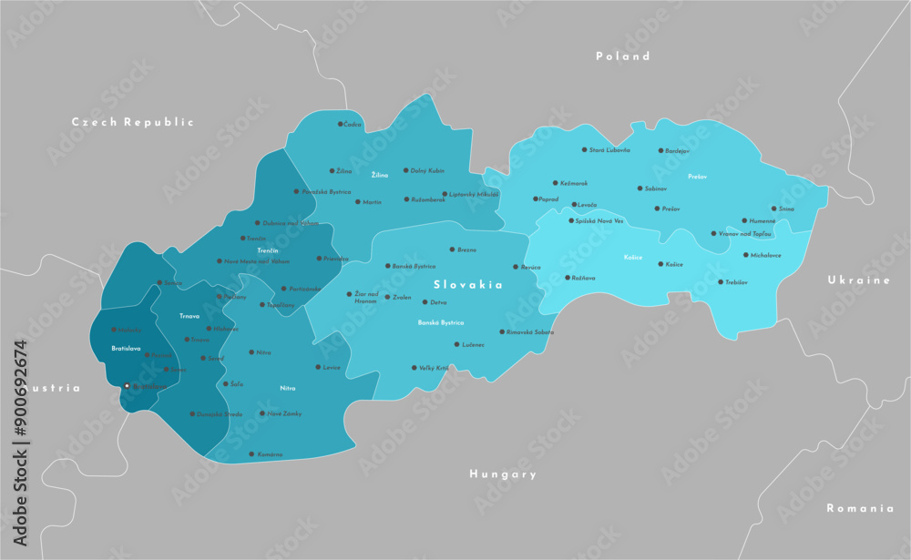 Vector modern illustration. Simplified administrative map of Slovakia ...