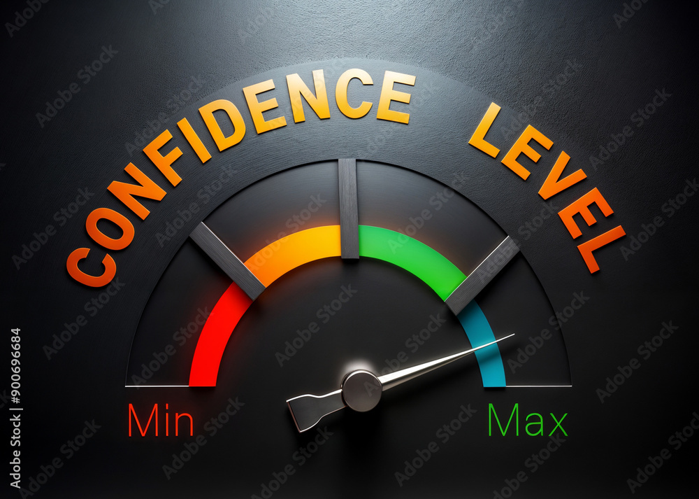 3d render illustration of meter colorful gauge measures confidence ...