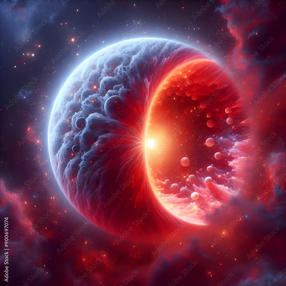 Half a Red Moon, with a galaxy forming inside it. Red Moon, with a ...