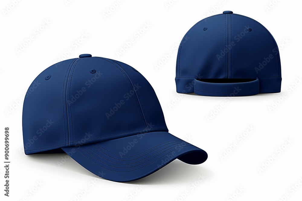 Dark blue baseball cap in front and back views on white background for ...
