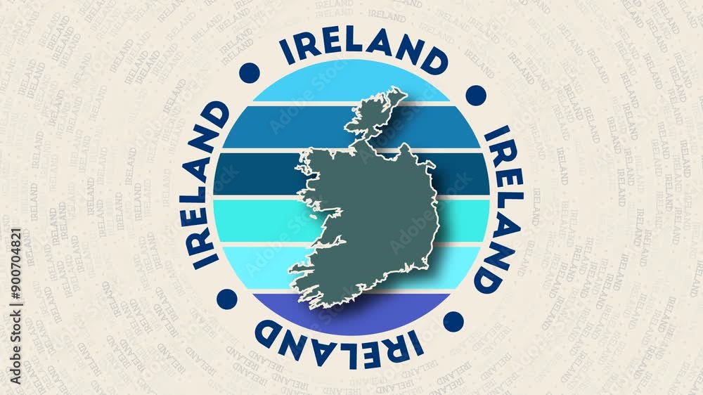 Ireland logo intro. Badge with the circular name and map of country ...