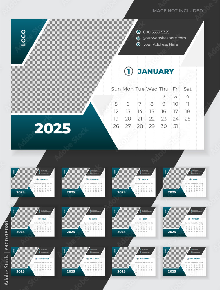 Vector Office Desk Monthly calendar template 2025 year for your company ...