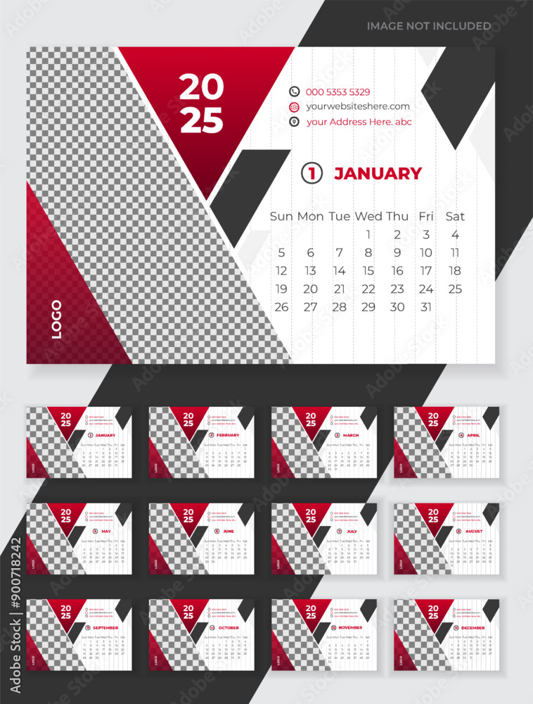 vector Monthly calendar template 2025 year for your company, minimal ...
