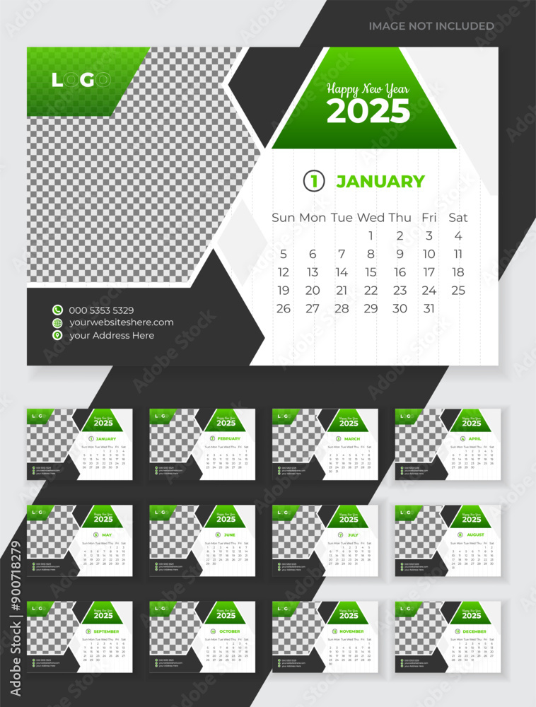 vector Monthly calendar template 2025 year for your company, minimal ...