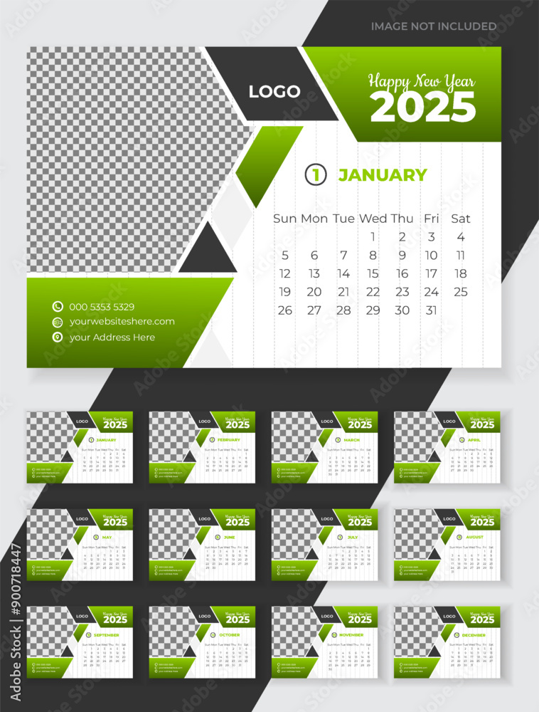 Vector Office Desk Monthly calendar template 2025 year for your company ...