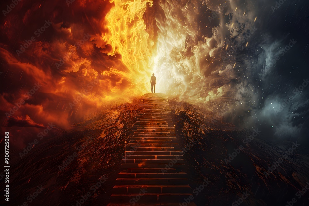 Heaven paradise and fiery hell gates choice. Door to heaven and hell ...