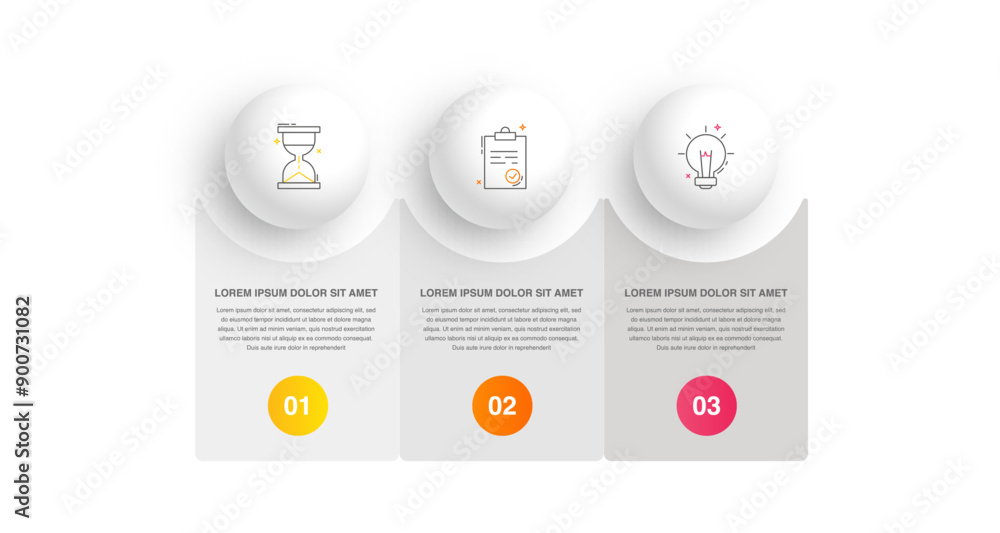 Modern vector infographics design template. Concept with three steps, labels. Creative timeline ...