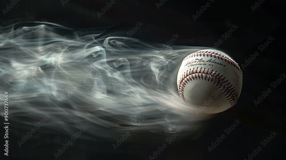Dynamic MotionA Spinning Baseball Captured in Mid-Air Against a Black ...