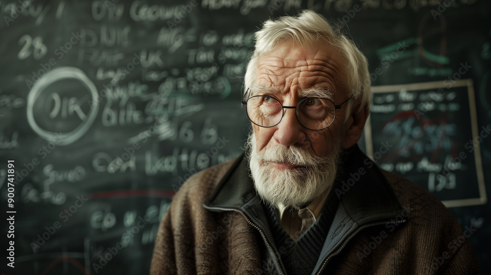 Old university professor teacher with grey hair and a beard against a ...