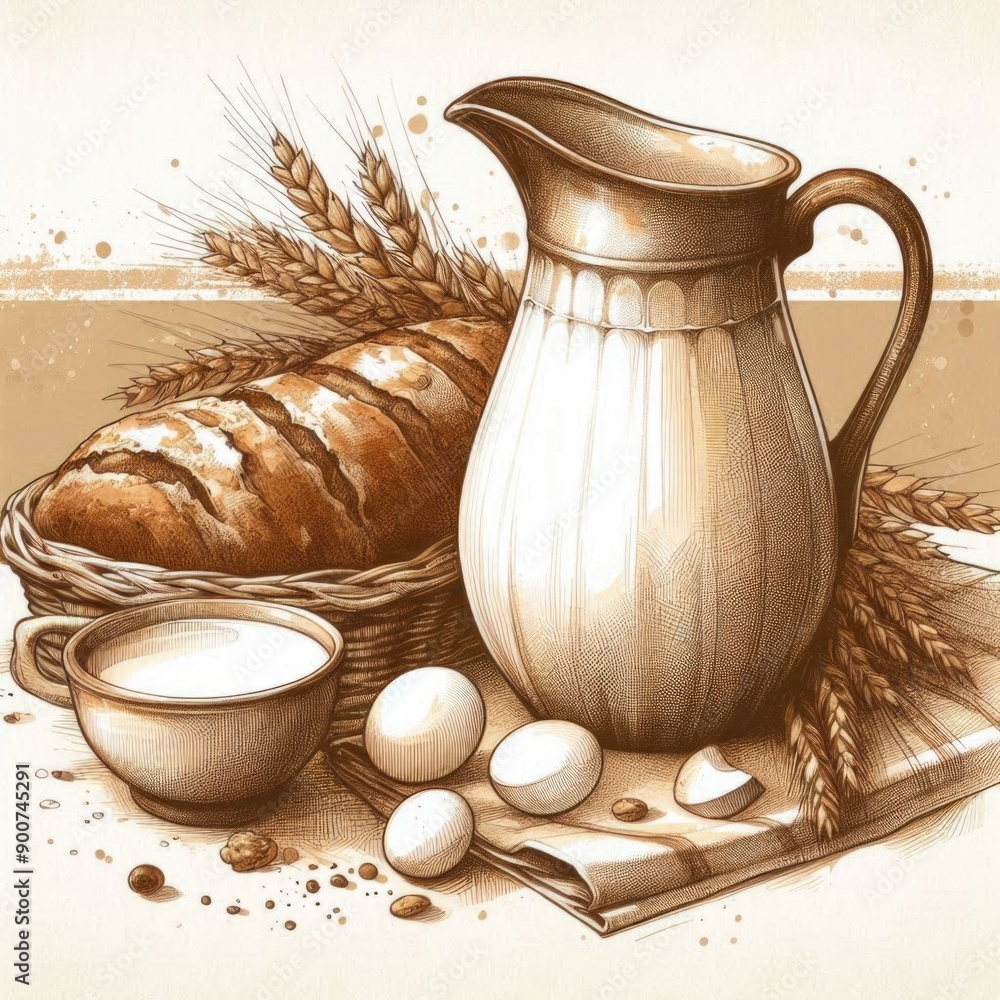 ภาพประกอบสต็อก Hand drawing, line art, vintage line drawing, cottage ...