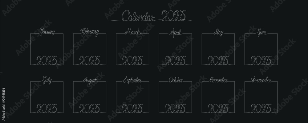 2025 calendar with hand drawing month and year sign in frame. Vector ...