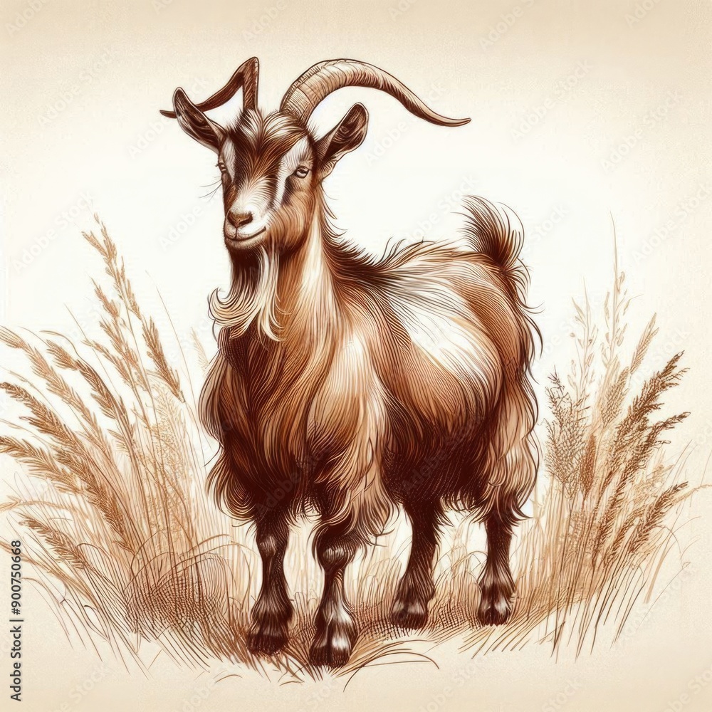 Goat on a meadow, Hand drawing, line art, vintage line drawing cow ...