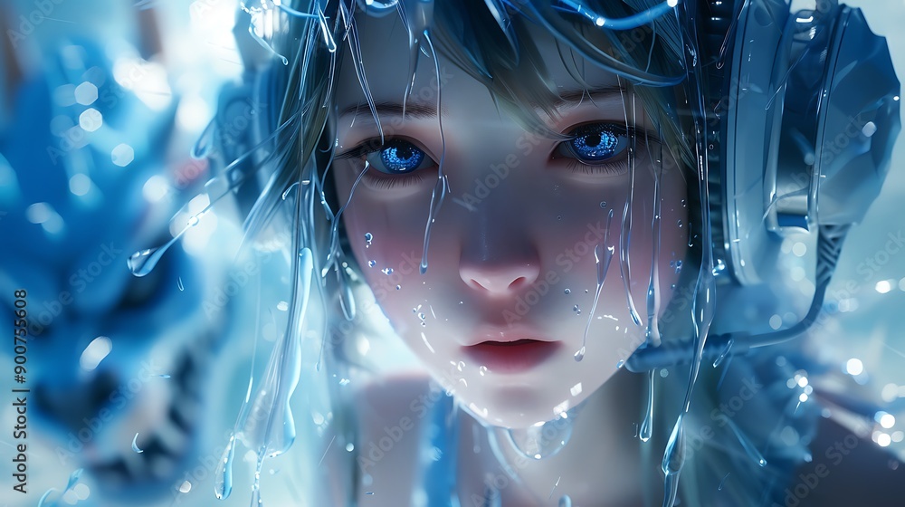 An anime 3D style, hyper-realistic image featuring a handsome girl with ...