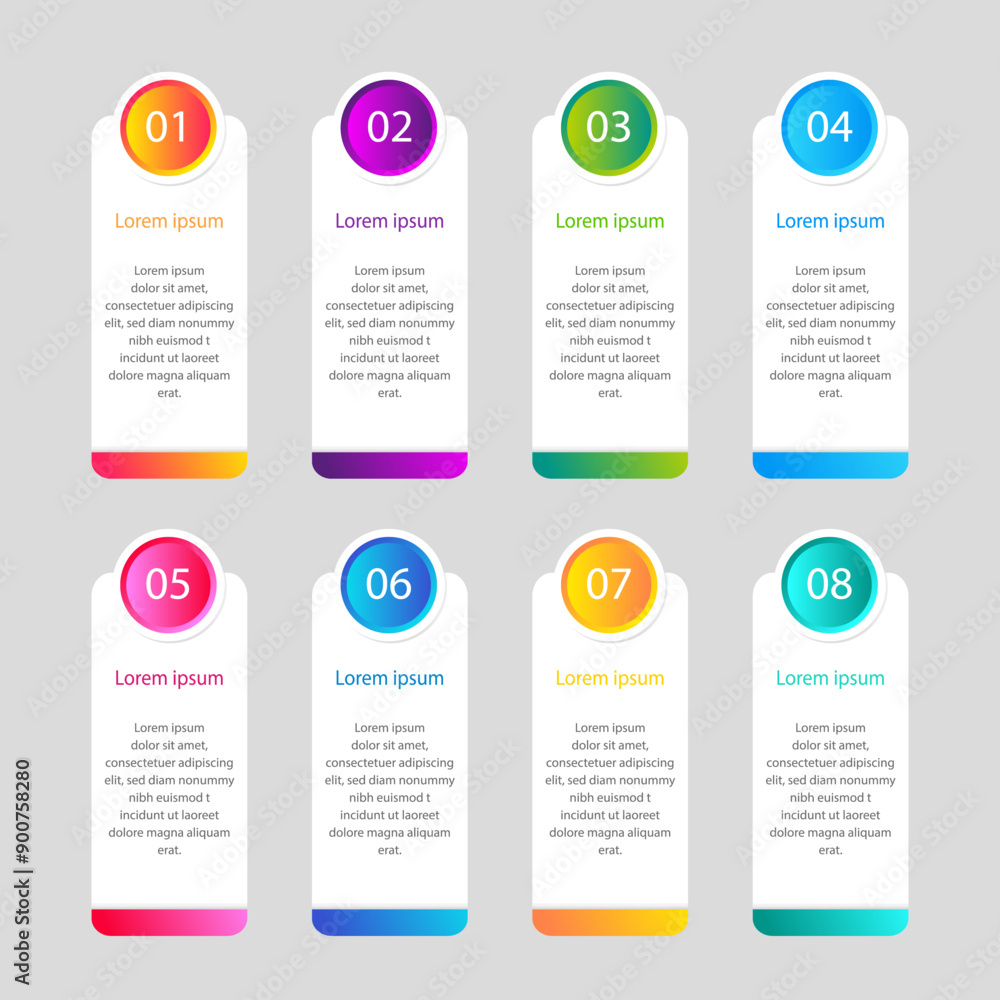 Infographic 8 Elements Vector Set. Text Boxes Collection. Modern Gradient Design Elements. Stock ...
