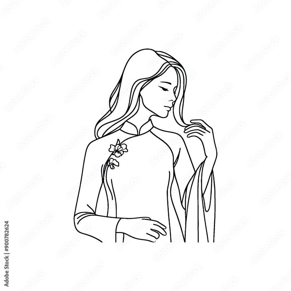 woman wear traditional fashion Vietnamese ao dai in silk in simple one ...