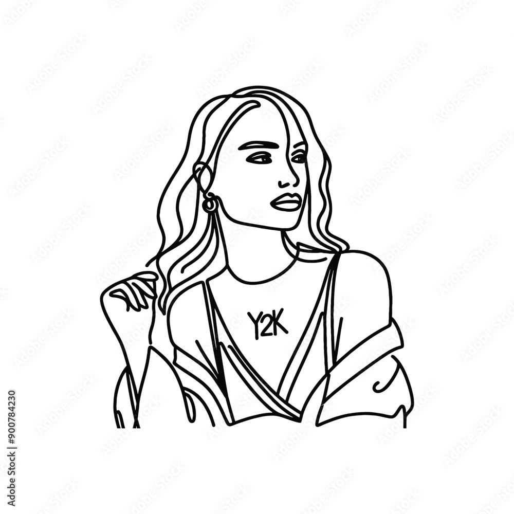 woman wearing Fashion YK in simple one-line drawing, flat logo ...