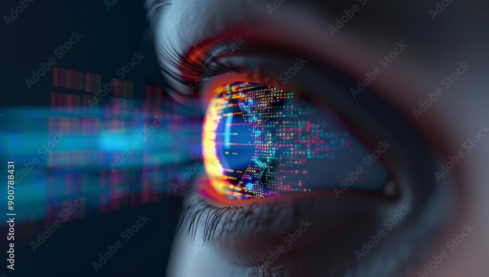 Digital eye with data flowing in and out, symbolizing the integration ...