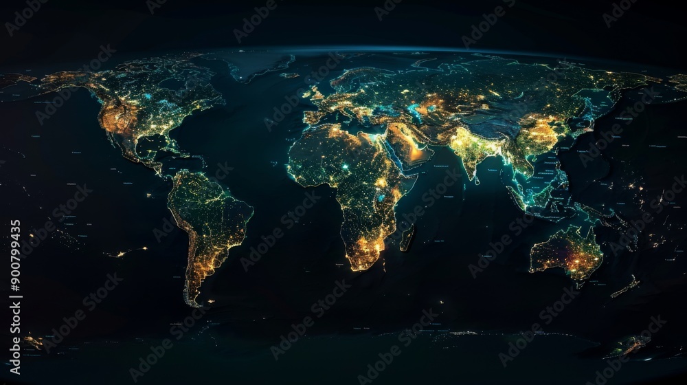 World Map at Night: world map Stock Illustration | Adobe Stock