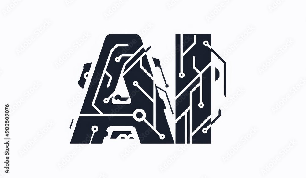 Simple Vector Logo Depicting an AI Brain with "AI" Letters on White ...
