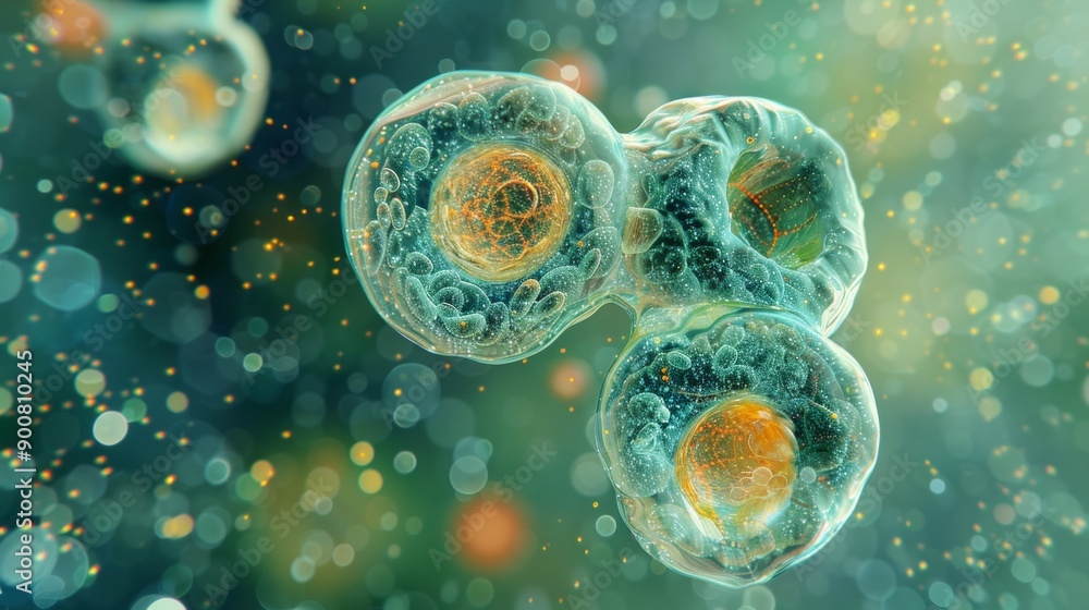 euglenoids undergoing the process of binary fission where a single cell ...