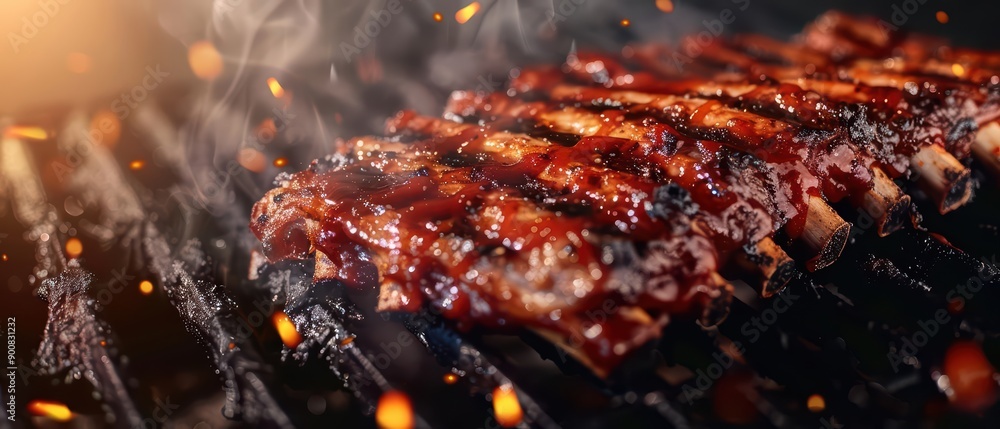 Juicy ribs explosion glazed with a tangy barbecue sauce, cooked to ...