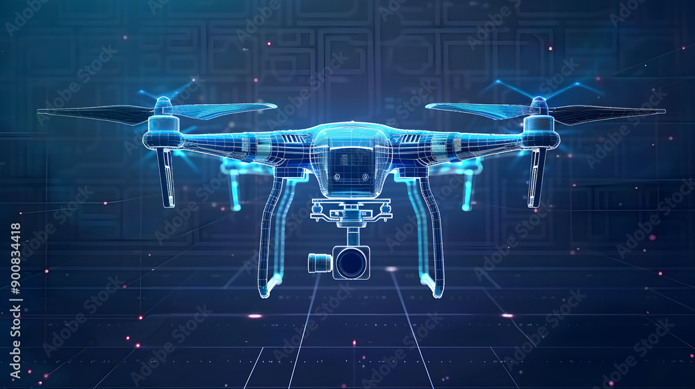 futuristic drone, blueprint style, digital wireframe design, tech ...