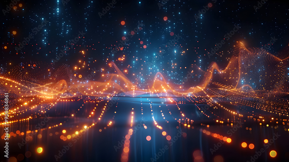 dynamic particle stream, glowing digital pixels, immersive abstract ...
