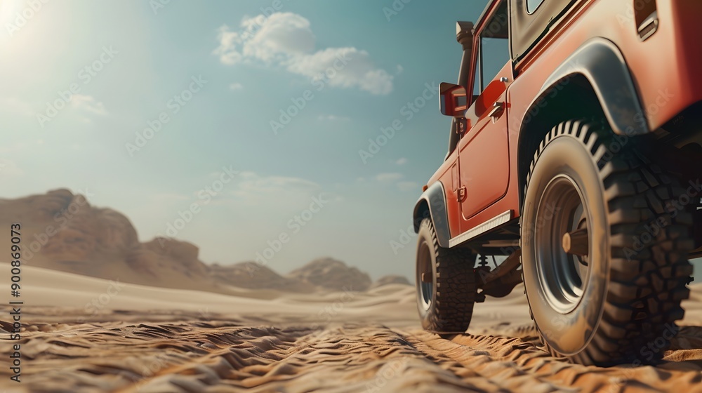 Vintage open top 4x4 SUV in the desert in Dubai, United Arab Emirates ...