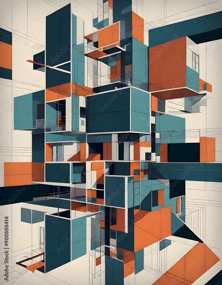 Futuristic geometric abstract architecture featuring bold and colorful ...