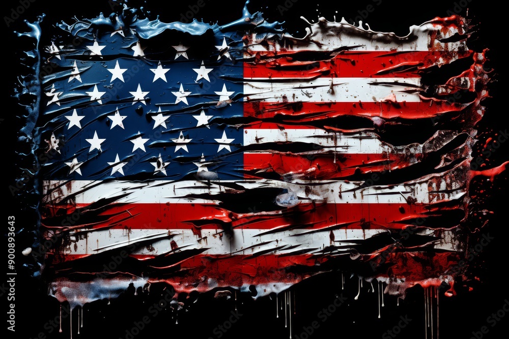 Fractured usa flag symbol of division and deterioration in american patriotism and unity Stock ...