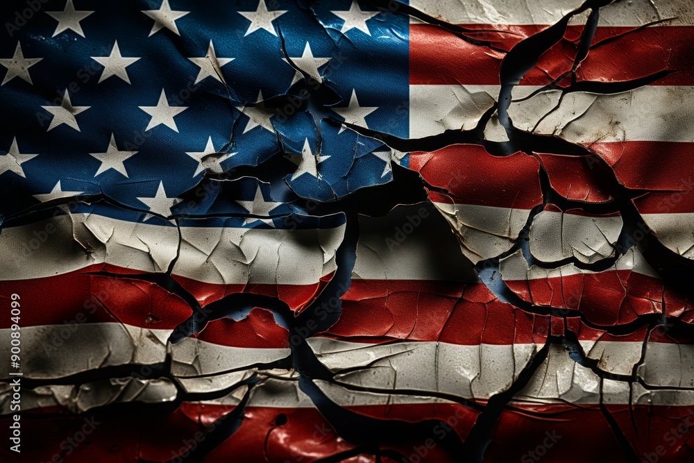 Fractured usa flag symbolizes division, decline, reflecting fragmented ...