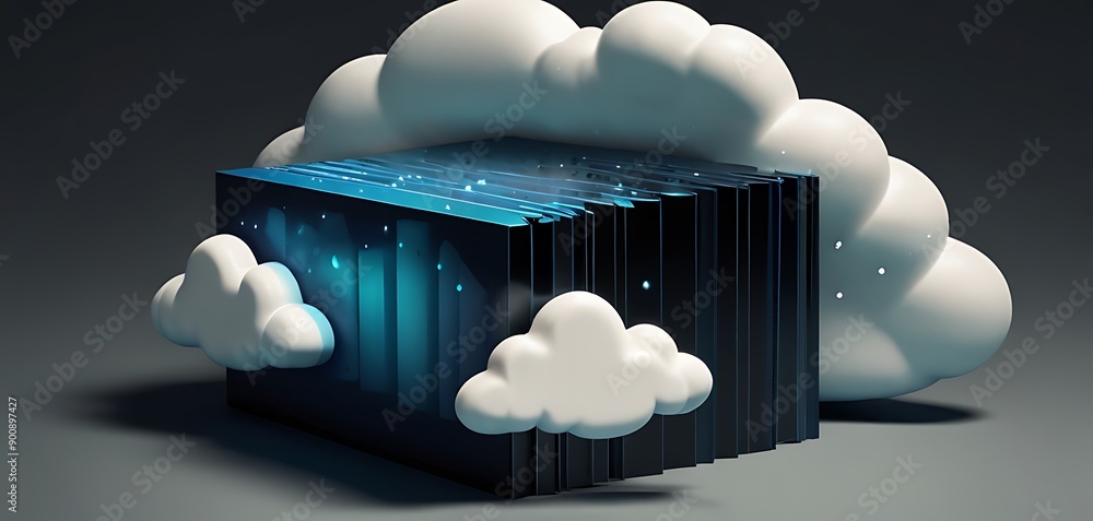 Cloud Storage Box A stylized cloud-shaped box with data flowing in and ...