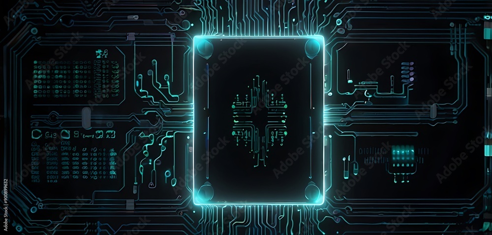Digital Circuit Board A holographic circuit board with glowing ...