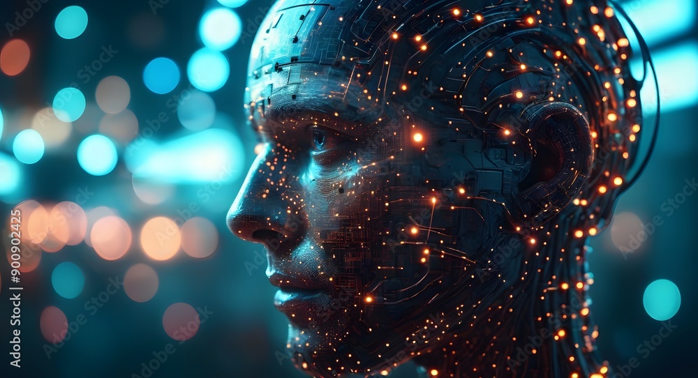 AI training, machine learning process featuring artificial intelligence, deep data mining, and ...