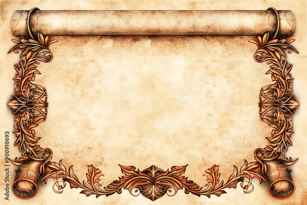 Ancient Parchment Scroll with Mythical Creatures and Intricate Borders ...