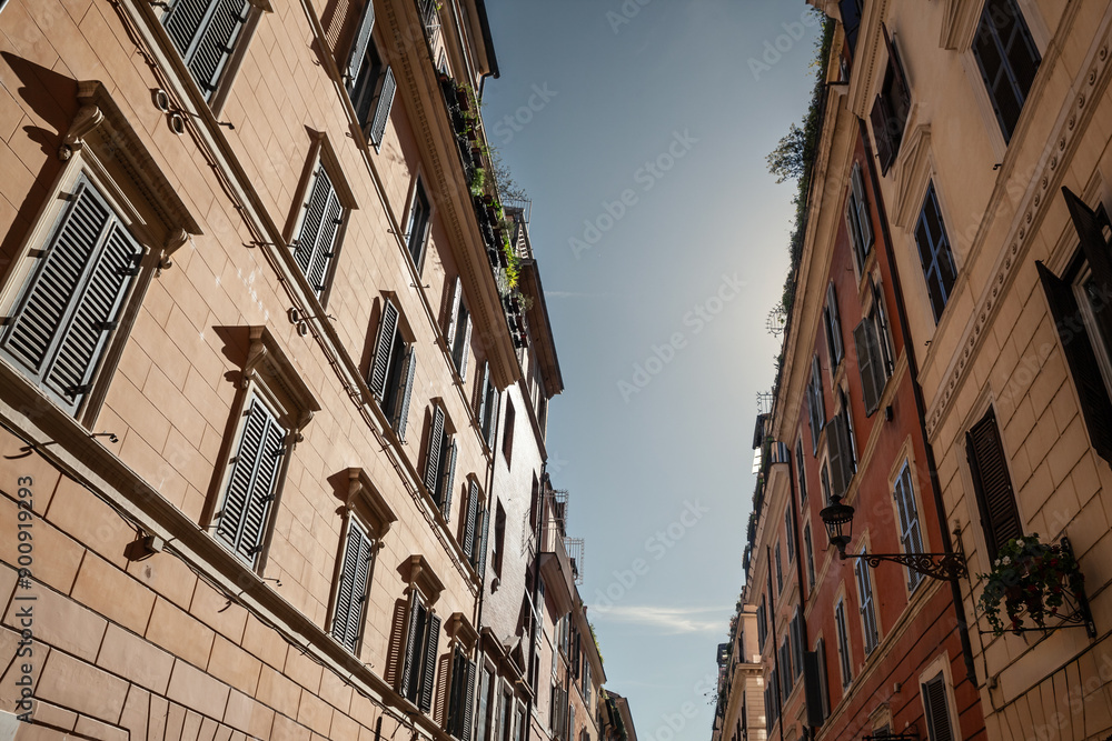 Selective blur on Old buildings and facades in the historic old Rome ...