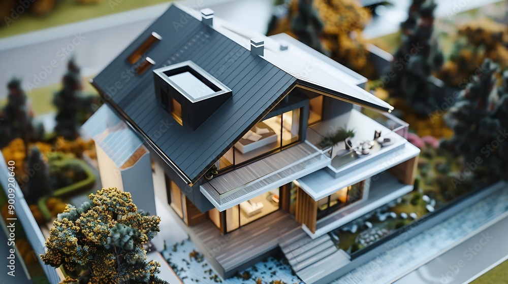 Volumetric project of house Layout of a house with an open roof ...