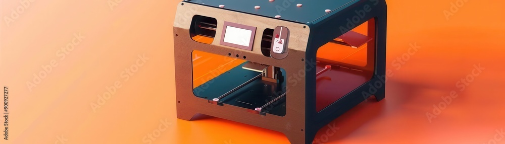 3D printer in action flat design top view prototype creation 3D render ...