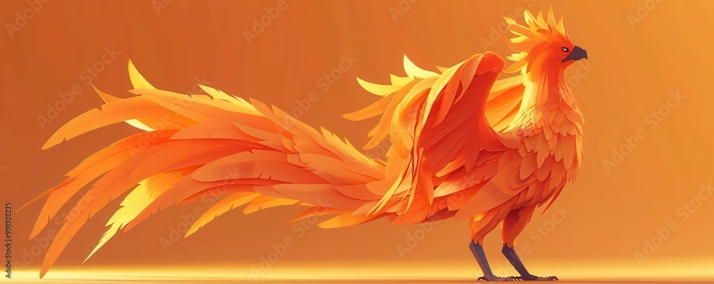 Refined phoenix of fire and rebirth, flat design, side view, legendary ...